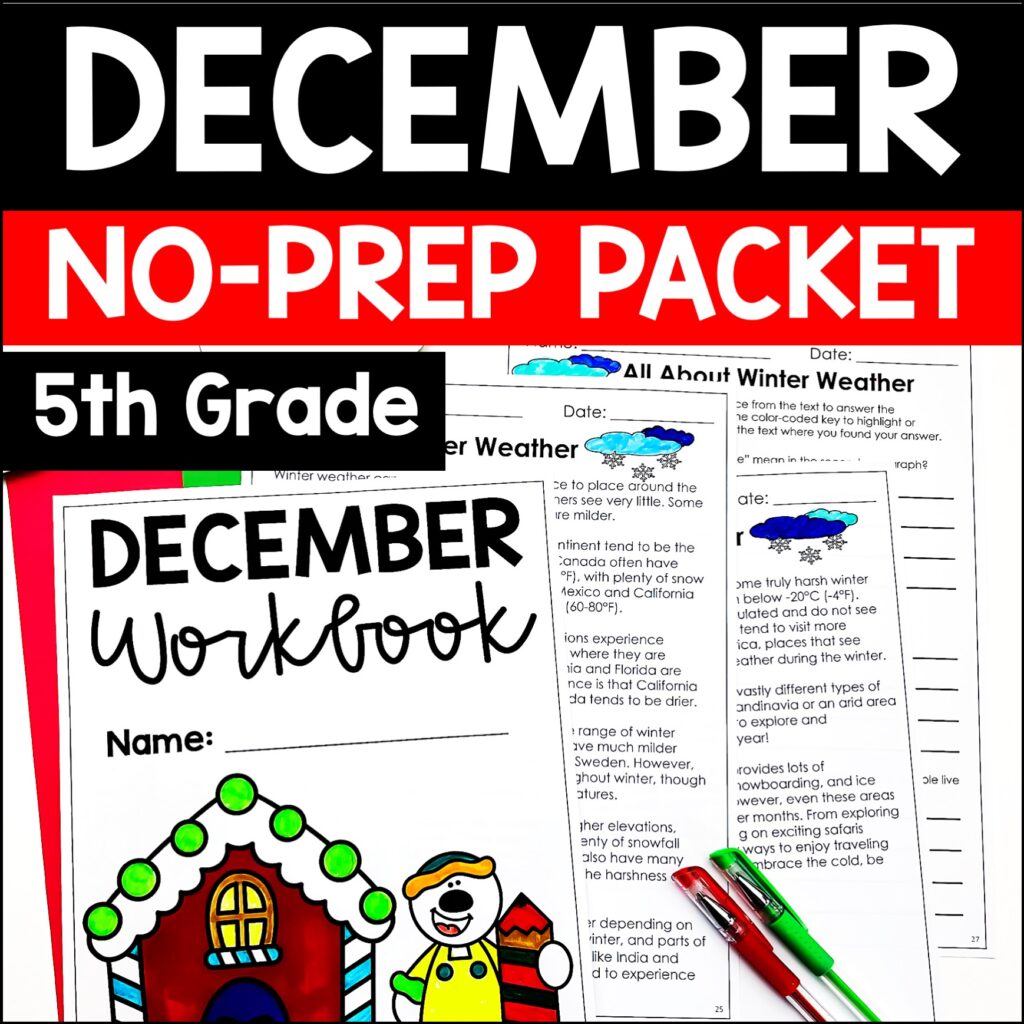 December Math and Reading Packet | 5th Grade Christmas Math & Reading ...