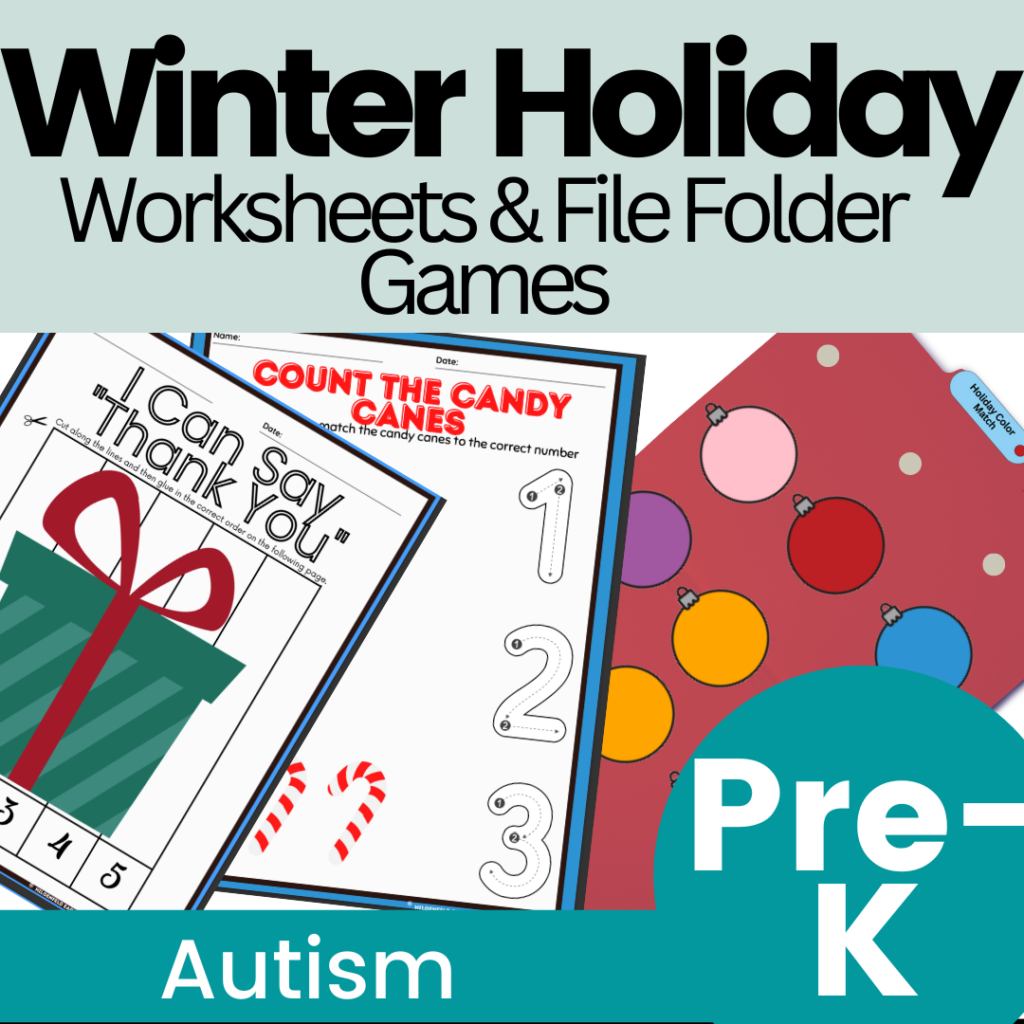 Preschool Winter Holidays Worksheets and File Folder Games for Autism ...