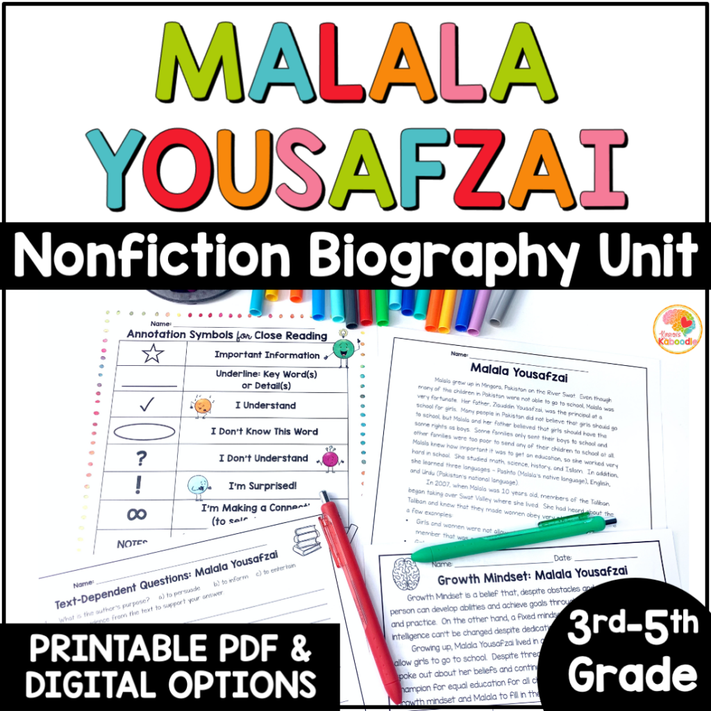 Malala Yousafzai Nonfiction Biography Close Reading Unit Activities ...