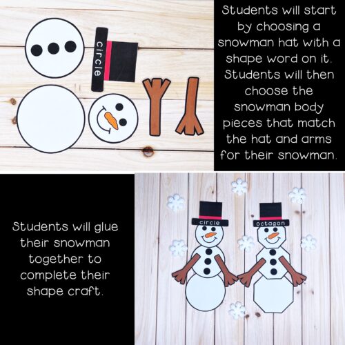 2D Shapes Snowman Craft Winter Craftivity - Made By Teachers