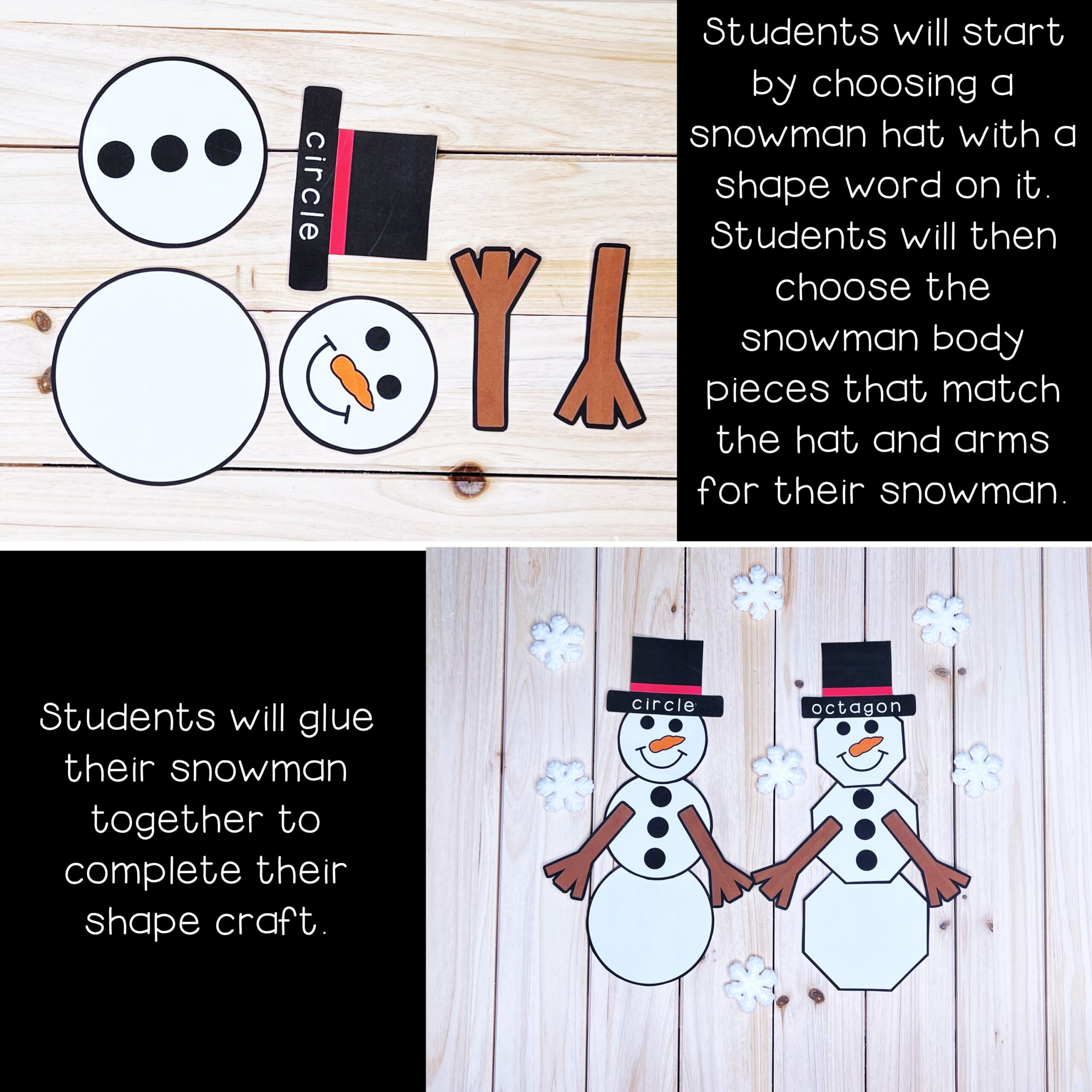 2D Shapes Snowman Craft Winter Craftivity | Made By Teachers