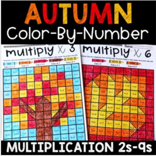 Fall Color by Number Multiplication Facts Practice Worksheets | Made By ...