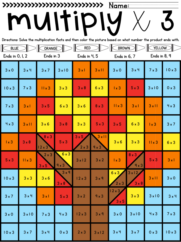 Fall Color by Number Multiplication Facts Practice Worksheets | Made By ...