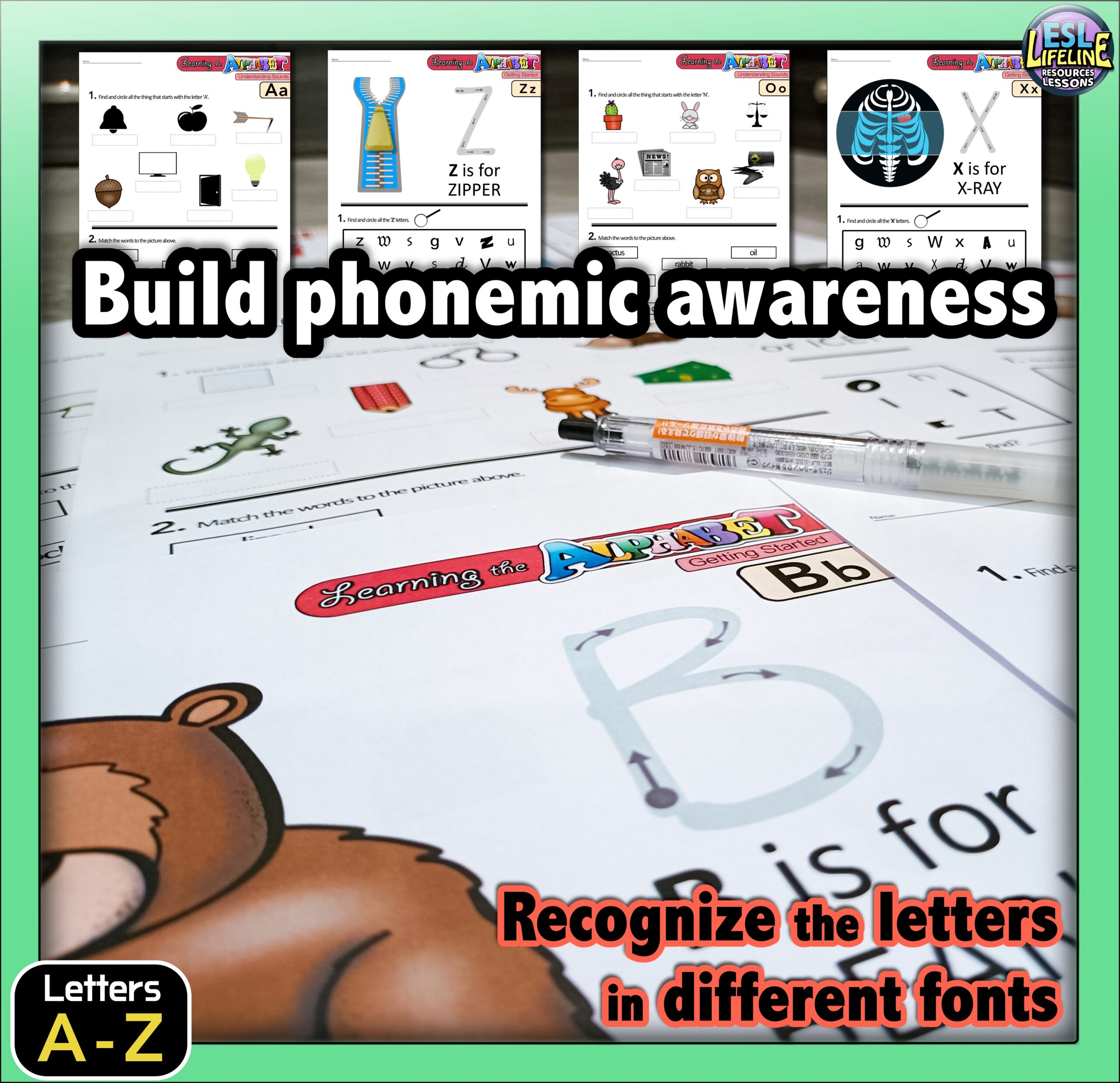 Identify & Recognize Sounds - Alphabet Worksheets for New ELL/ESL Young ...
