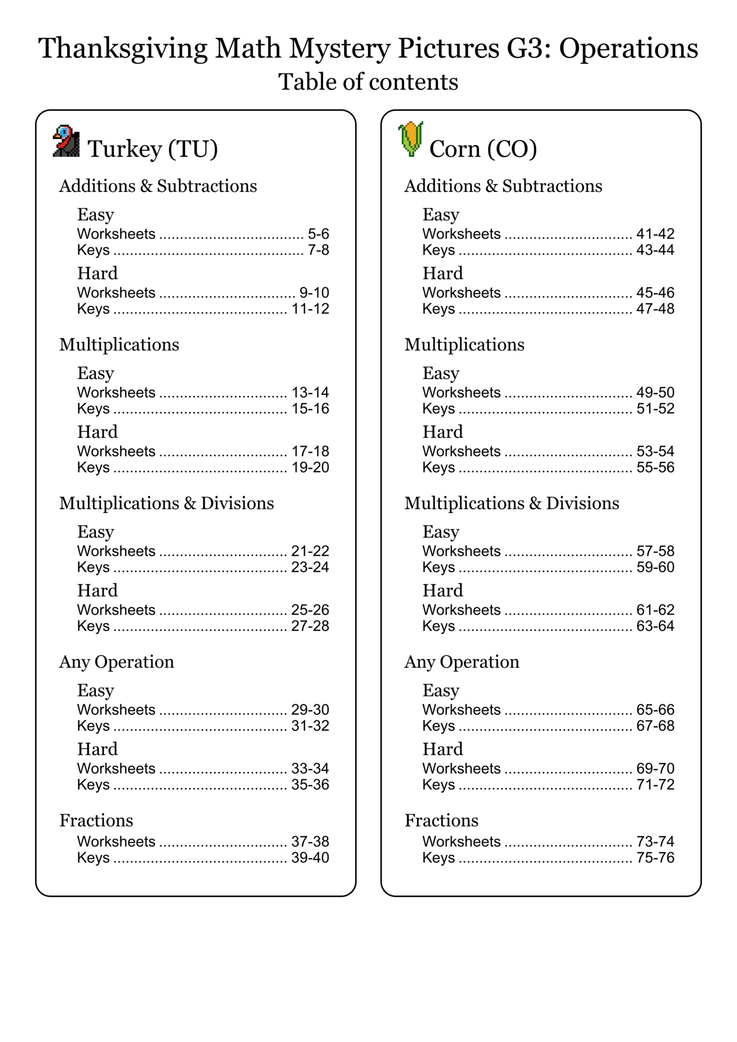 Thanksgiving Math Mystery Pictures Grade 3: Addition Subtraction ...