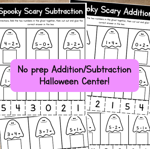 NO PREP Addition/Subtraction Cut, Glue, and Match Halloween Center ...