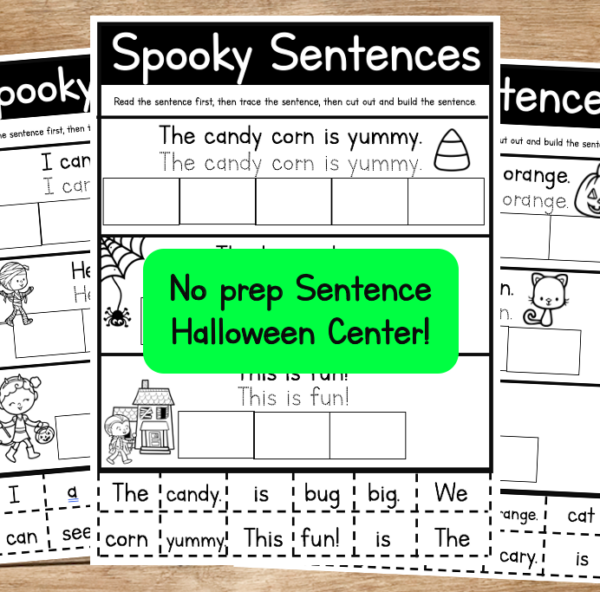 NO PREP Halloween Sentence Tracing, Cutting, Gluing Center ...