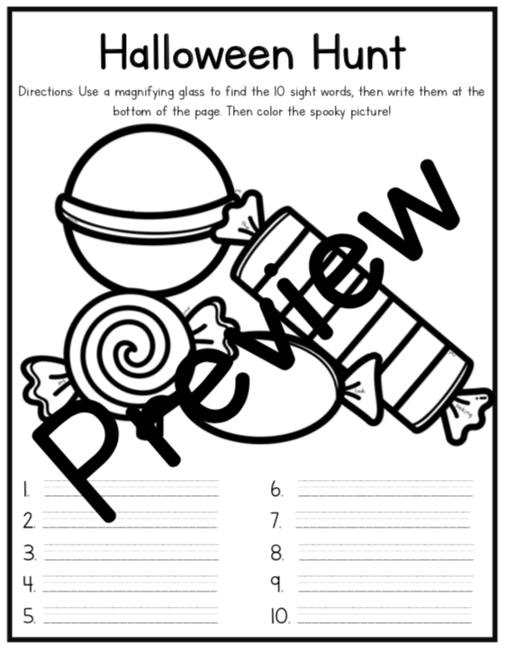 NO PREP Sight Word Hunt Halloween Center Activity - Kindergarten, VPK ...