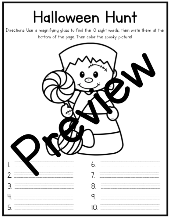 NO PREP Sight Word Hunt Halloween Center Activity - Kindergarten, VPK ...