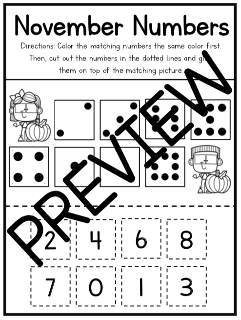 November Numbers Cut, Glue, and Match! October Kindergarten + VPK Math ...