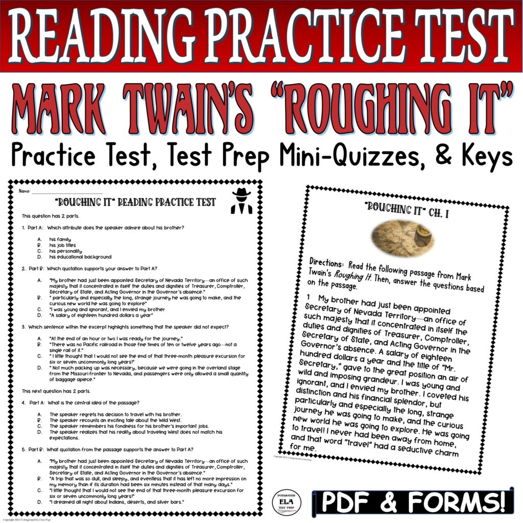 Reading Test Prep PRACTICE TEST Standardized Test Practice Mark Twain ...