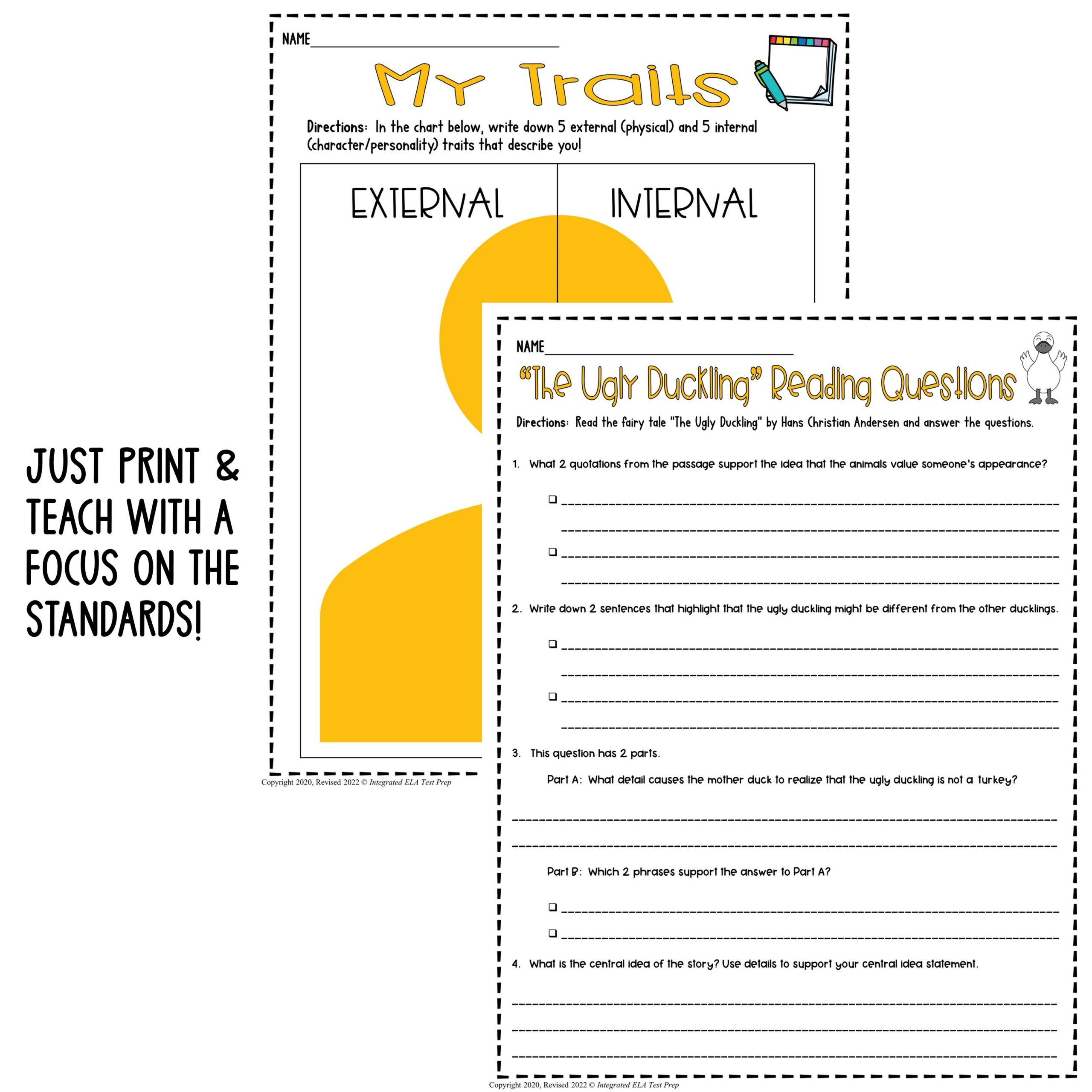 Fairy Tale Reading Comprehension Questions The Ugly Duckling Quiz ...