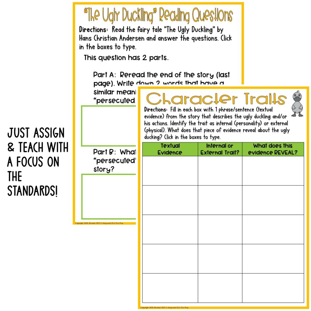 Fairy Tale Reading Comprehension Distance Learning The Ugly Duckling ...