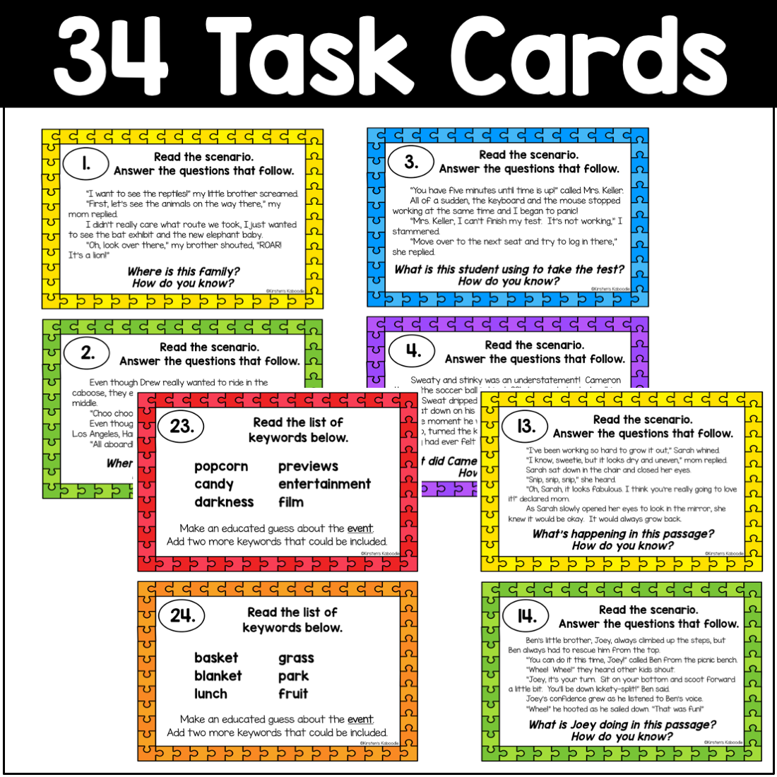 Making Inferences Task Cards and Anchor Charts Activities | Made By ...