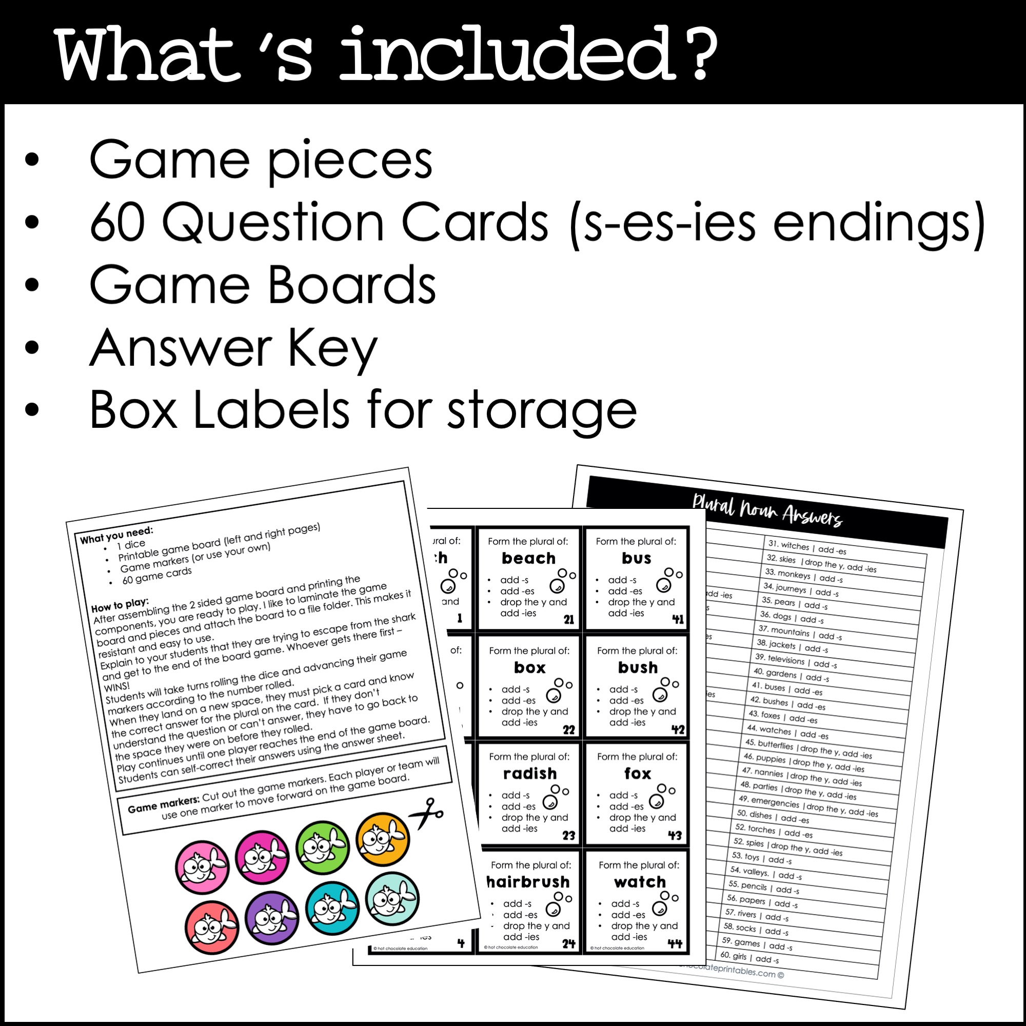 Plural Noun Spelling Rules - Board Game for Regular Endings s- -es -ies ...