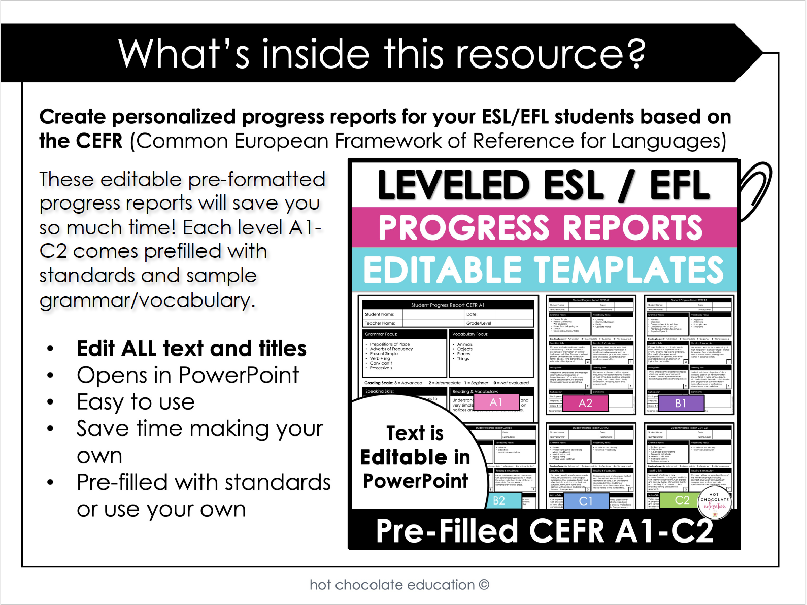 Editable ESL / EFL / ELL Progress Reports CEFR Alignment A1-C2 - Report ...