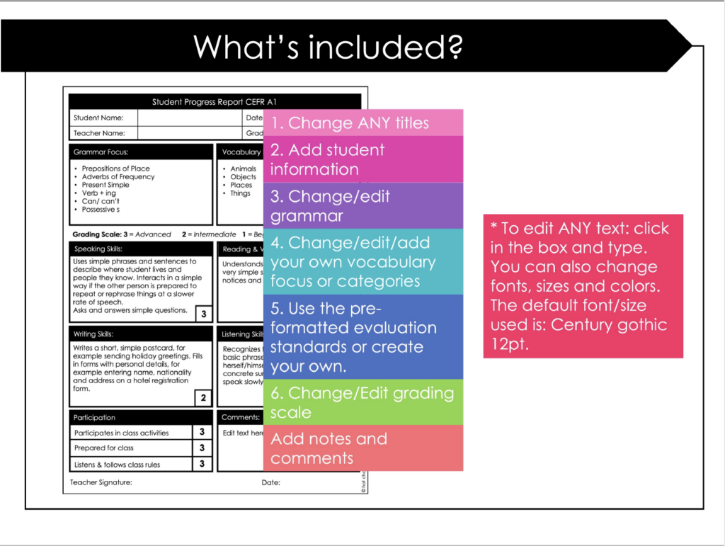 Editable ESL / EFL / ELL Progress Reports CEFR Alignment A1-C2 - Report ...
