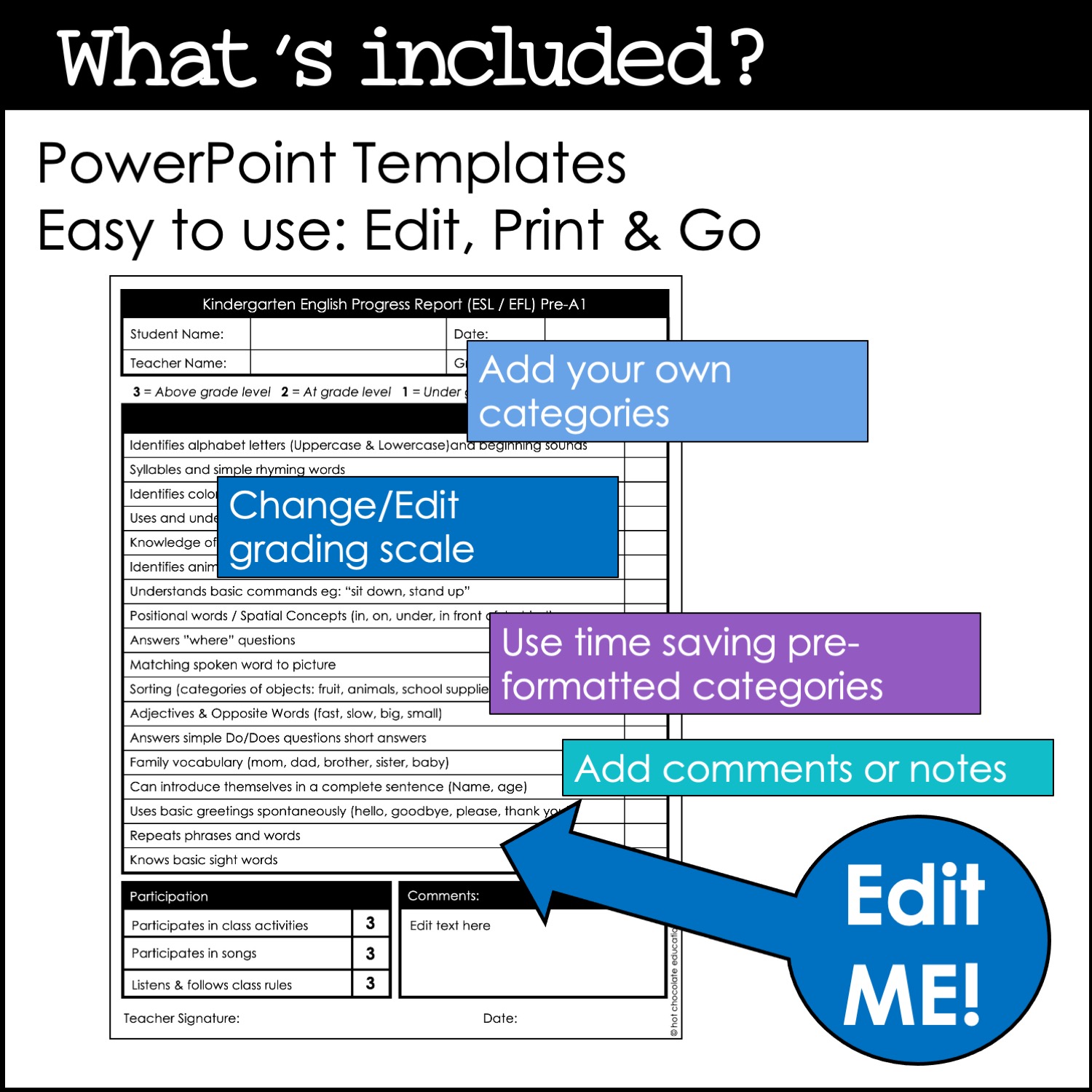 Preschool & Kindergarten ESL /EFL Progress Reports for Young Learners ...