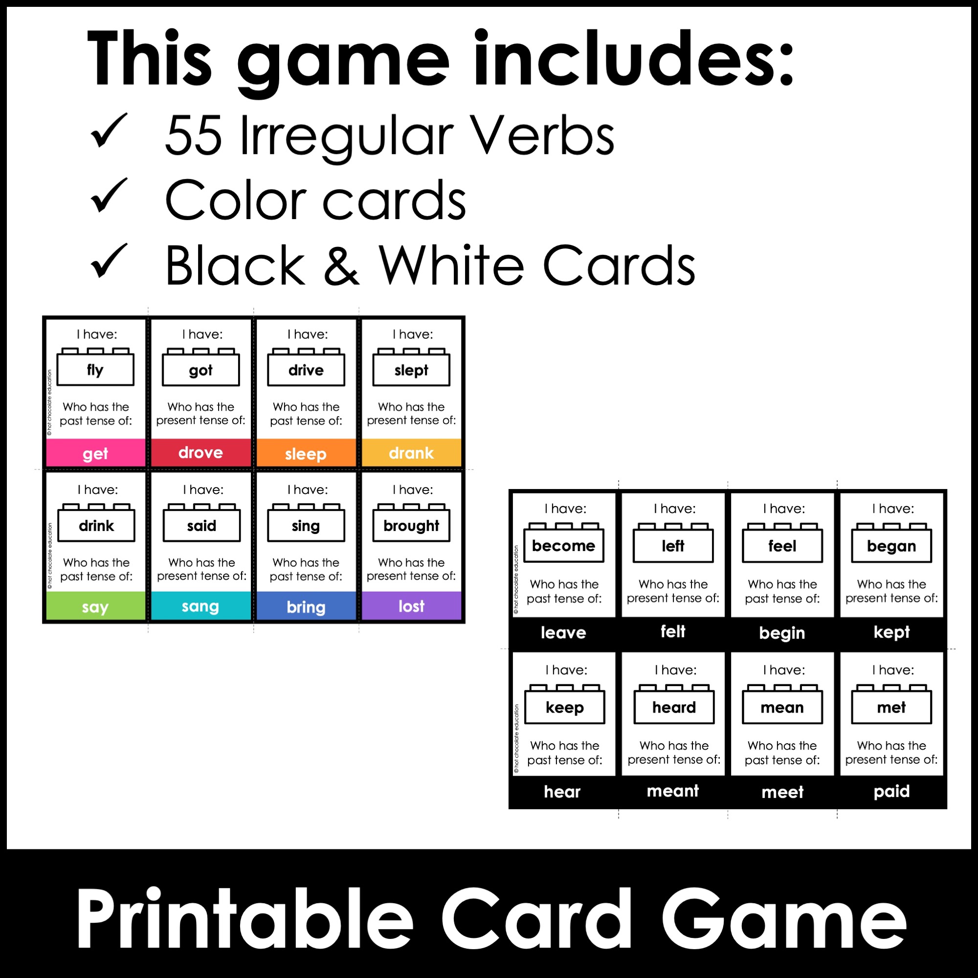 Past Tense Irregular Verbs - I have, Who has? Card Game for ESL / EFL ...