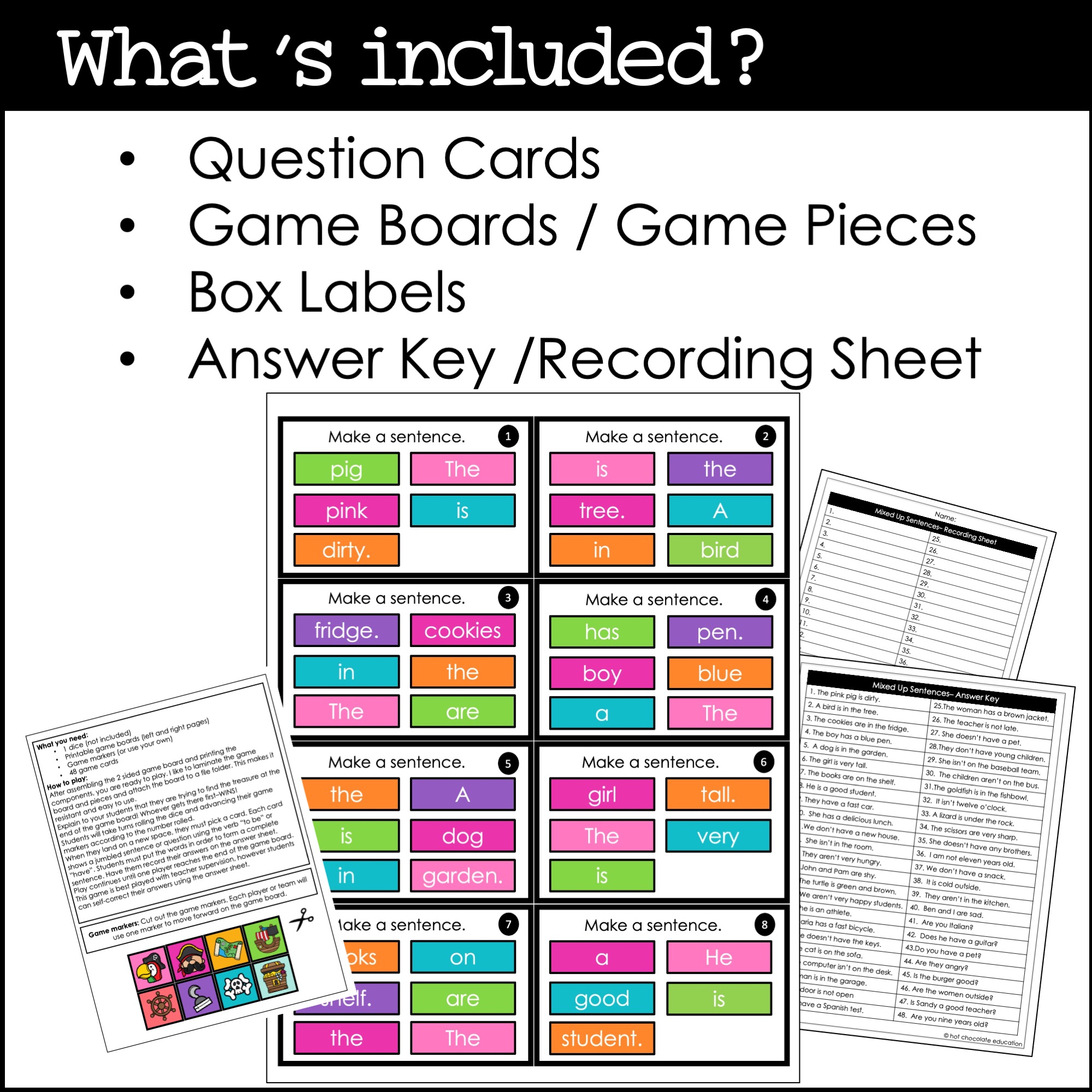 Sentence Building Board Game | Simple Present Verbs : BE & HAVE | Made ...