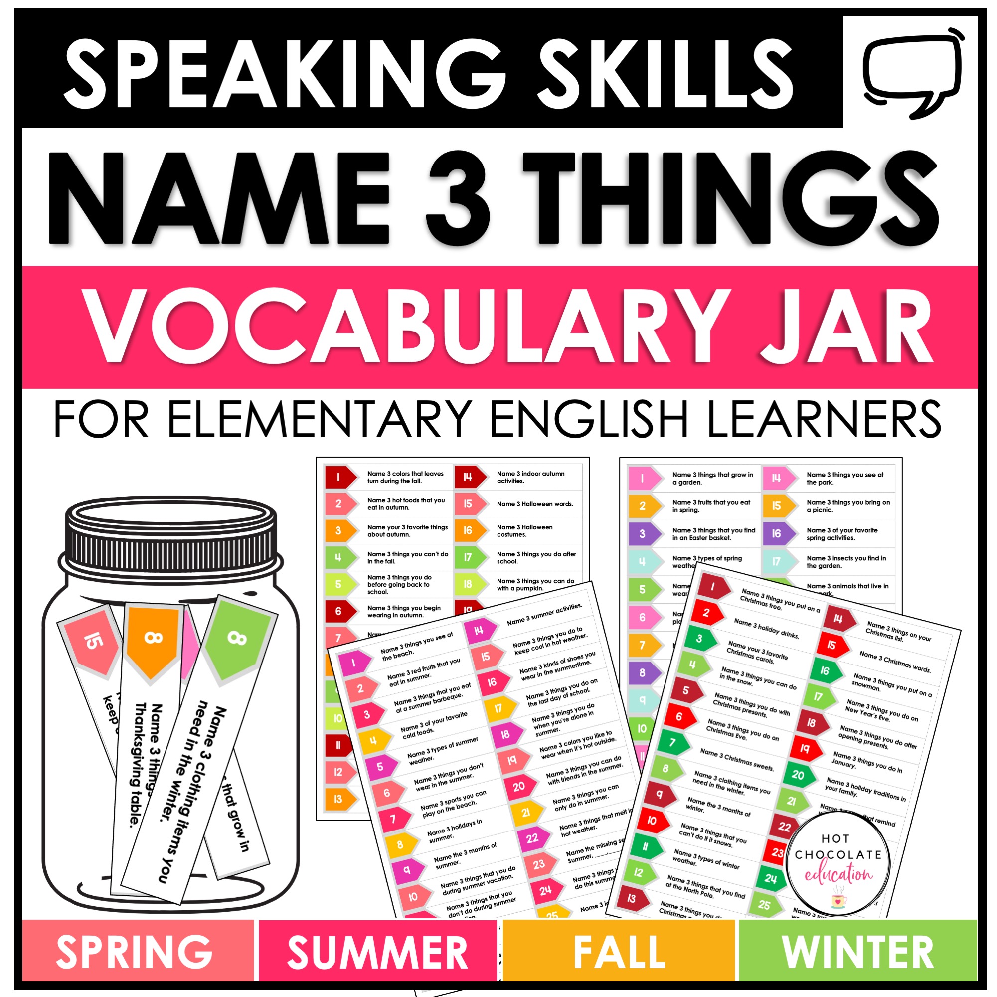 Name 3 Things : Speaking & Vocabulary Activity for Spring Summer Fall ...