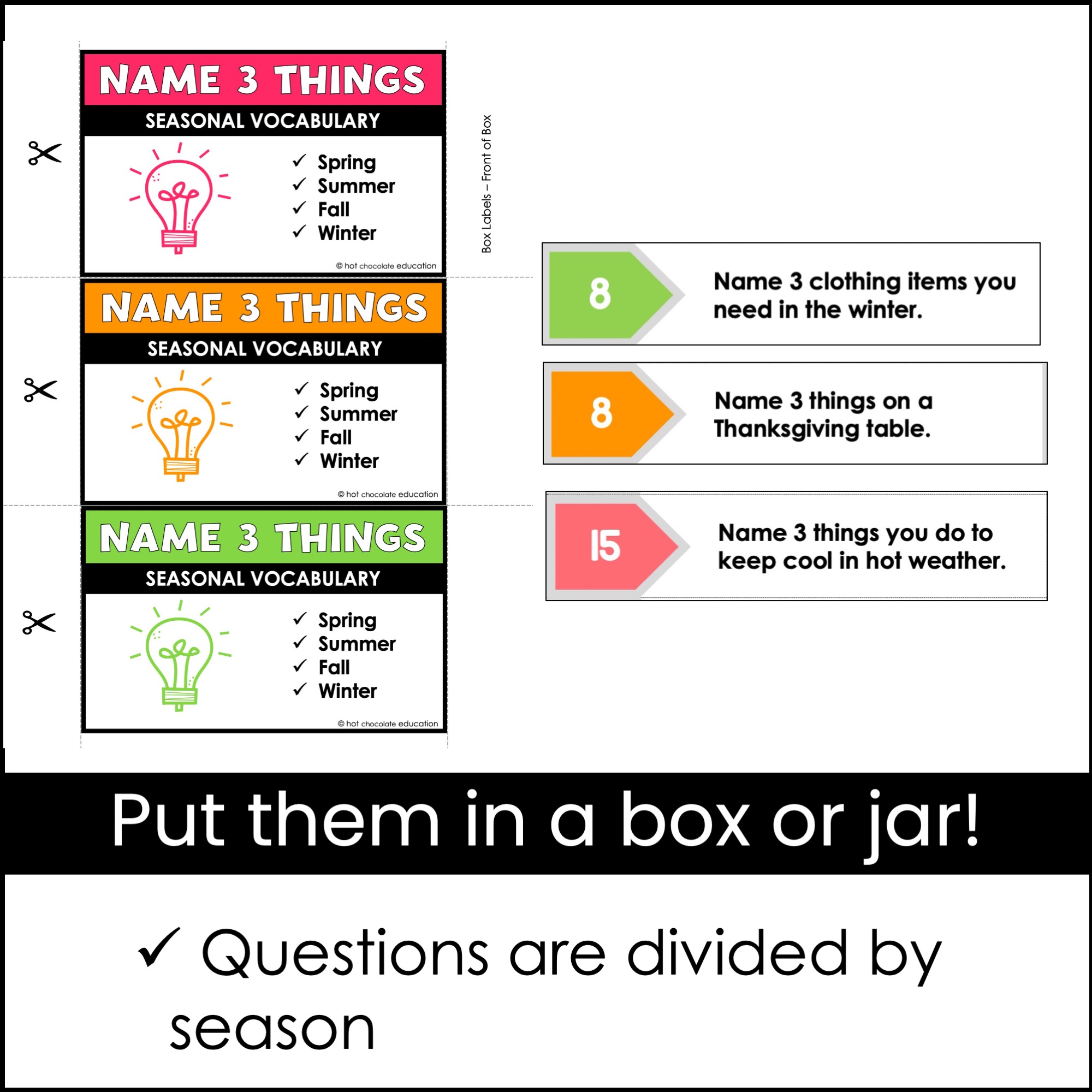 Name 3 Things : Speaking & Vocabulary Activity for Spring Summer Fall ...