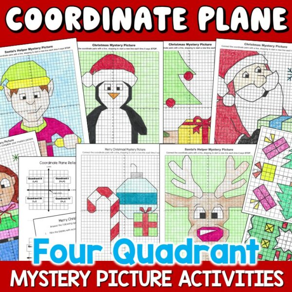 Christmas Mystery Graphing Picture Activities in Four Quadrants BUNDLE ...