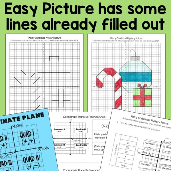 Christmas Mystery Graphing Picture Activities in Four Quadrants BUNDLE ...