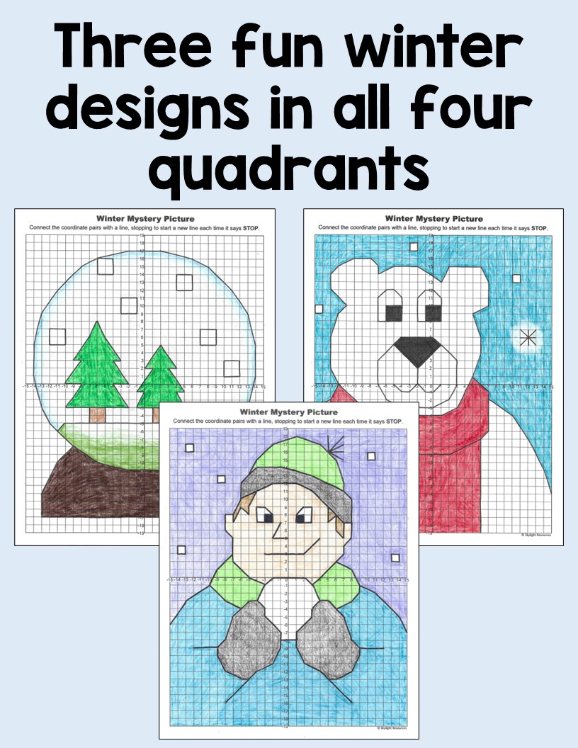 Winter Coordinate Plane Graphing Pictures in Four Quadrants | Made By ...