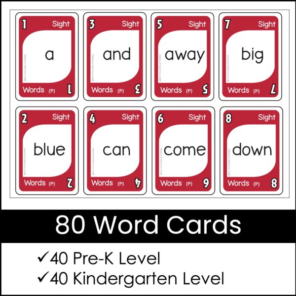 Pre-Primer Sight Word Card Game for Pre-K and Kindergarten - Plays like ...