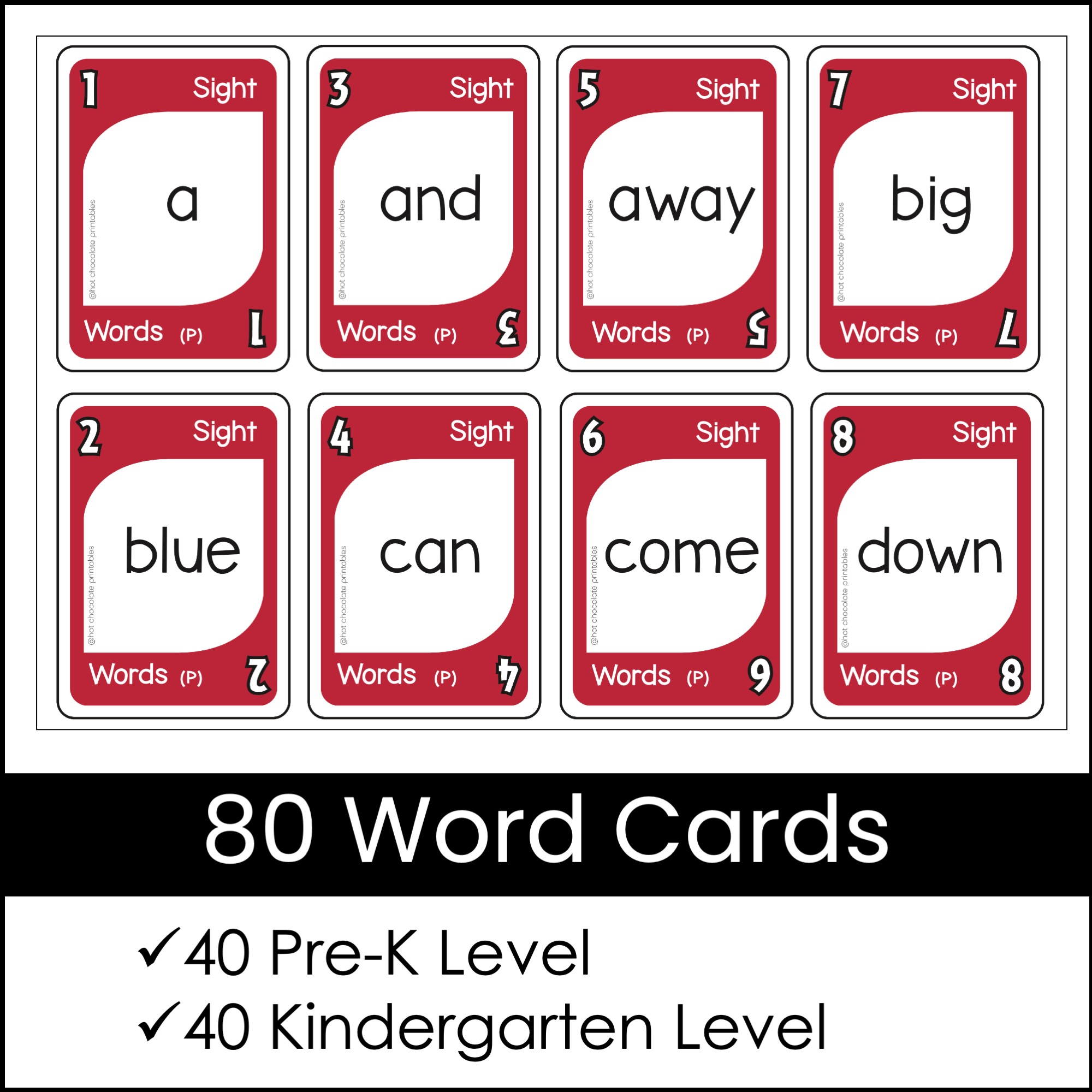 Pre-Primer Sight Word Card Game for Pre-K and Kindergarten - Plays like ...