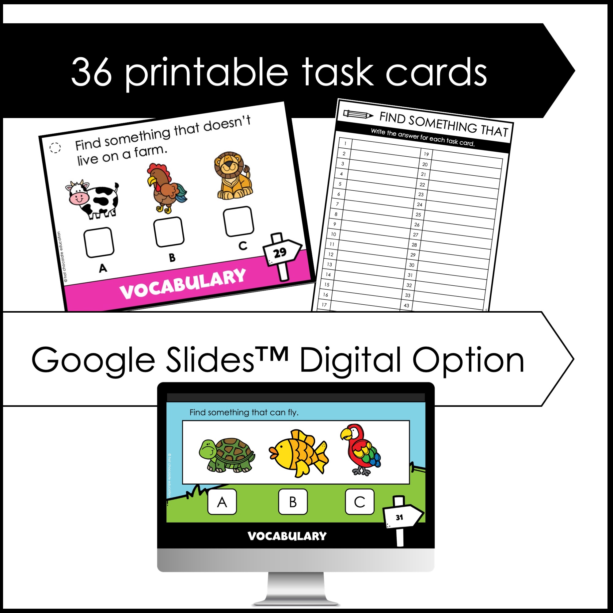ESL Basic Vocabulary Task Cards: Animals, Food, Clothing, Objects ...