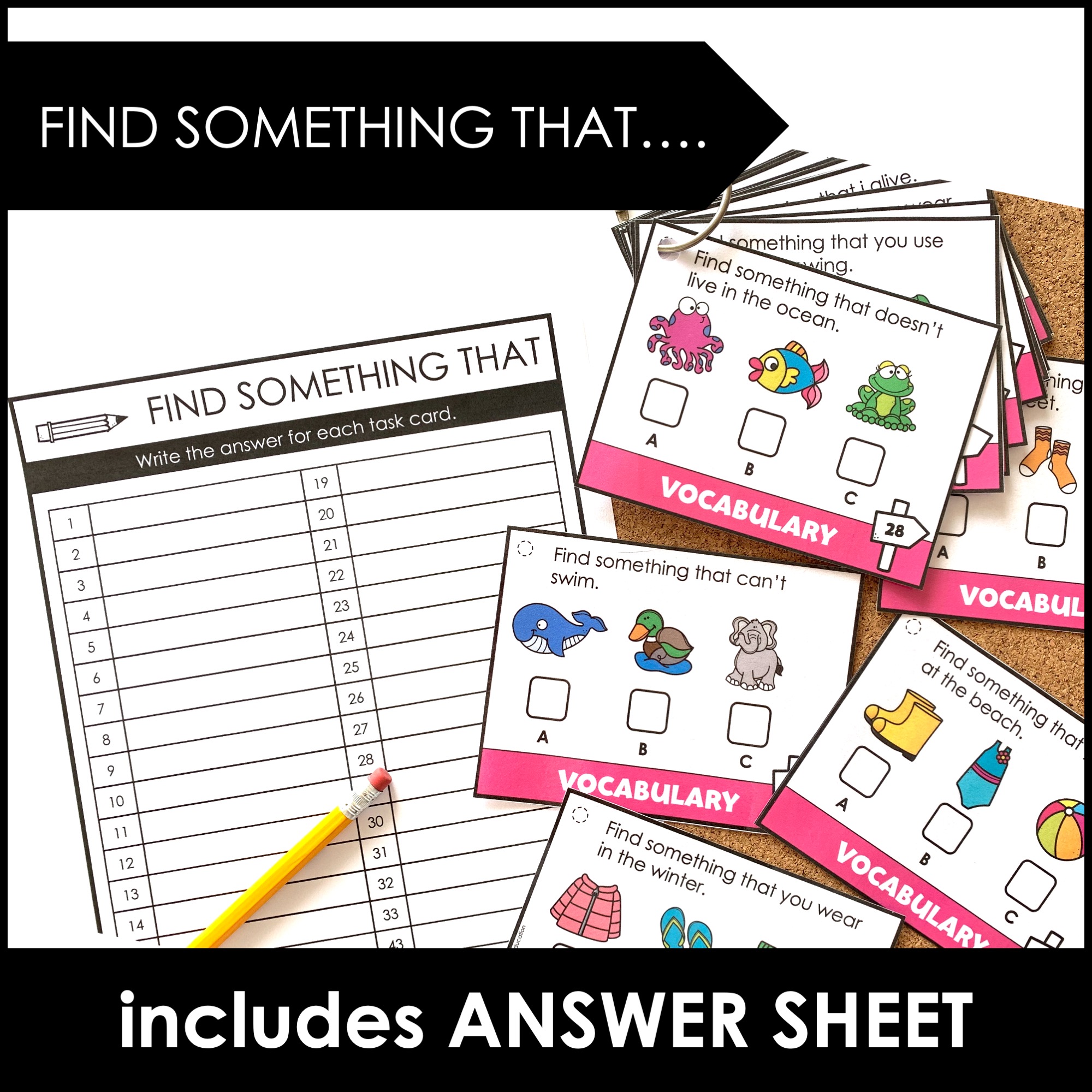 ESL Basic Vocabulary Task Cards: Animals, Food, Clothing, Objects ...