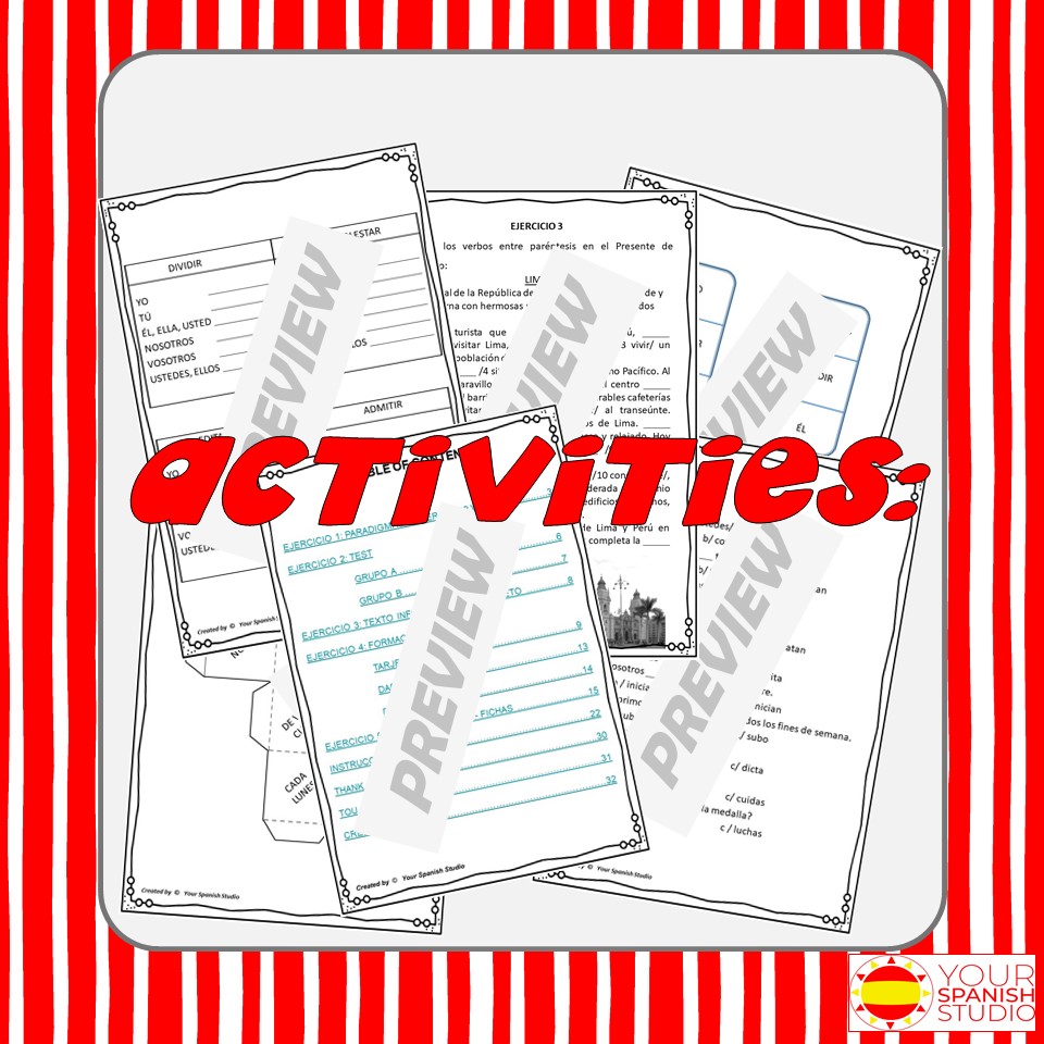 Spanish Present Simple regular verbs worksheets 5 activities plus keys ...