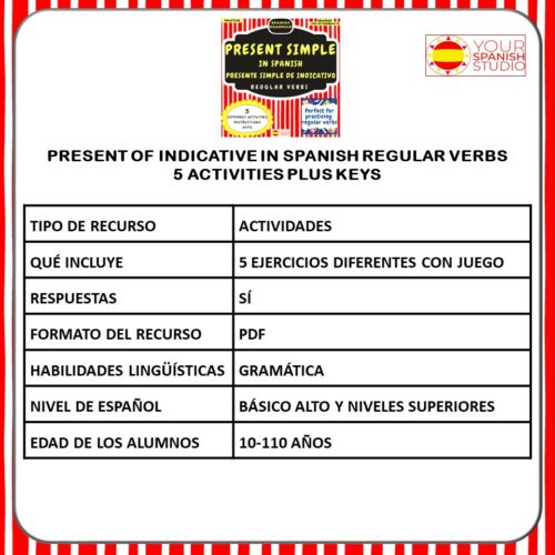 Spanish Present Simple regular verbs worksheet 5 activities | Made By ...