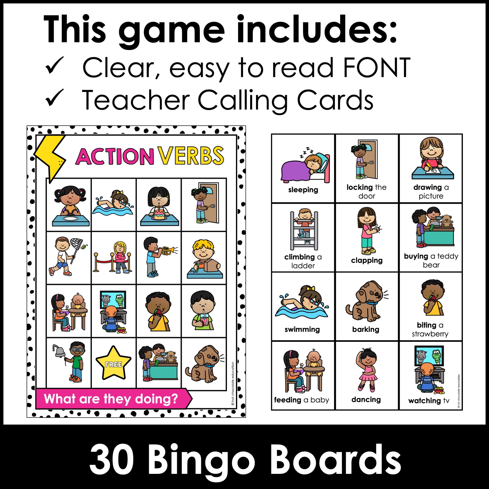 Action Verbs Bingo Game | Classroom Present Tense Verb Activity ...