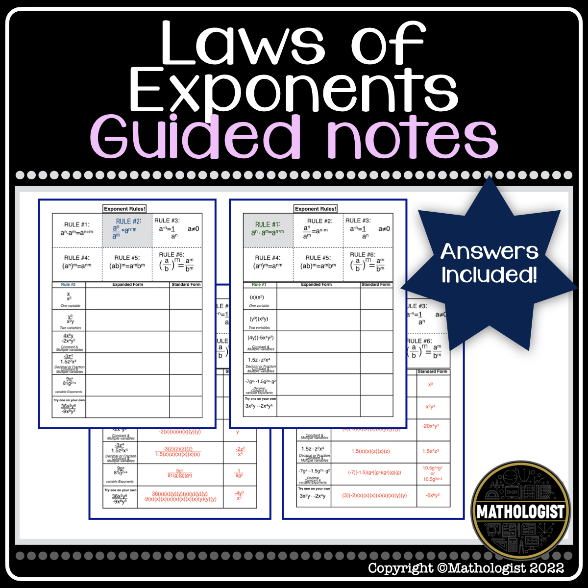 Law Of Exponents Worksheet
