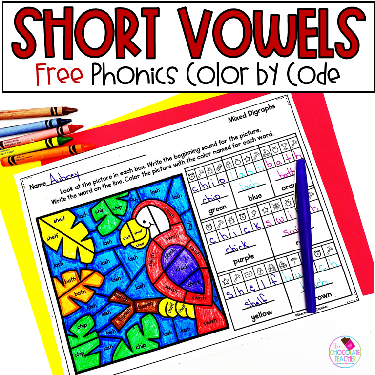 Short Vowel Secret Code Color by Code FREE Product | Made By Teachers
