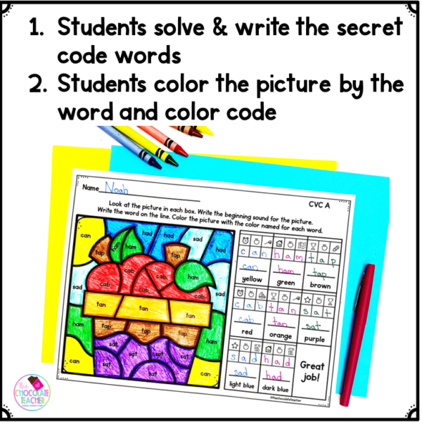 Short Vowel Secret Code Color by Code FREE Product - Made By Teachers