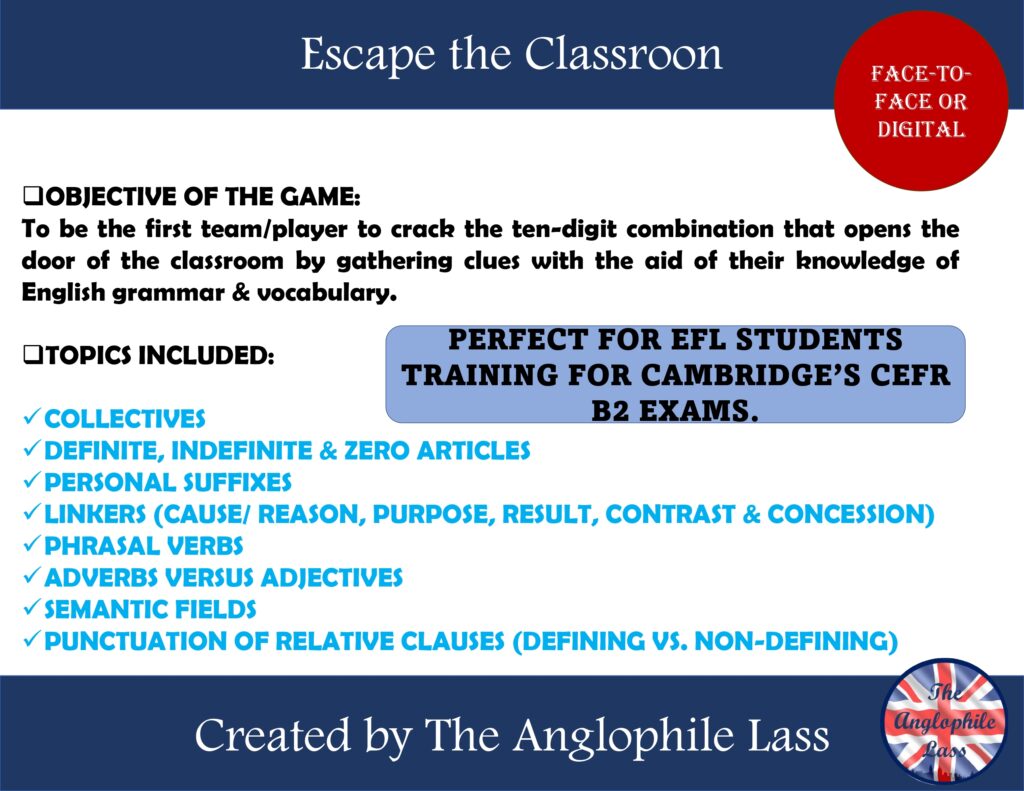 Escape the Classroom | Digital and Classroom Escape room | CEFR B2 ...