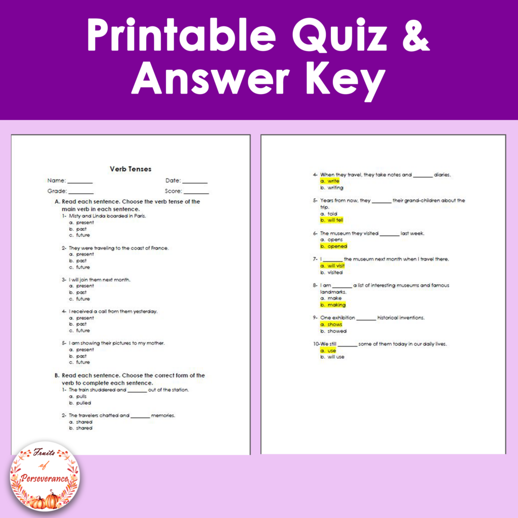 Verb Tenses Assessment for Google Classroom Present Past and Future ...