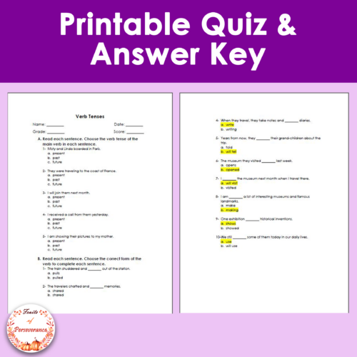 Verb Tenses Assessment for Google Classroom Present Past and Future ...