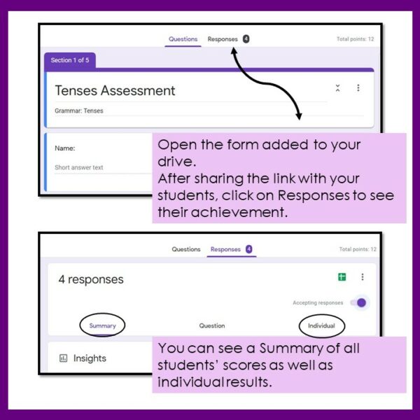 Verb Tenses Assessment for Google Classroom Present Past and Future ...