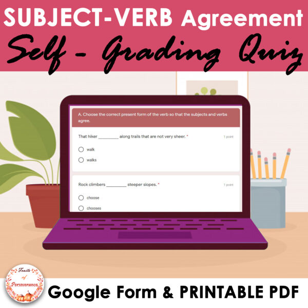 Subject Verb Agreement Assessment for Google Classroom Digital and ...