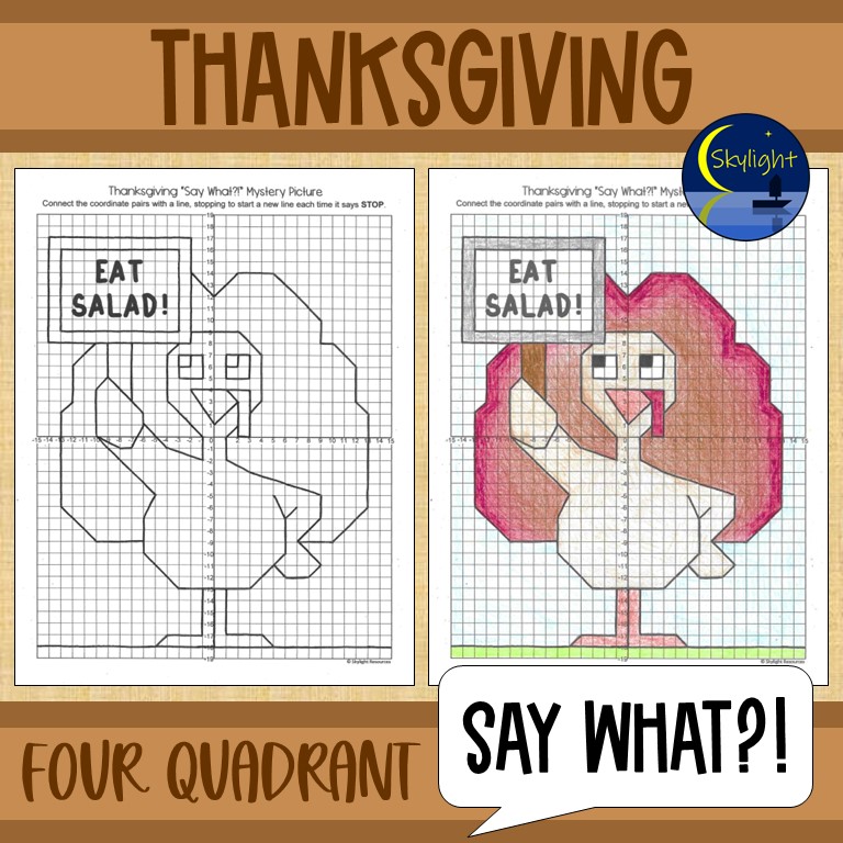 Thanksgiving Coordinate Plane Graphing Picture Four Quadrant Say What
