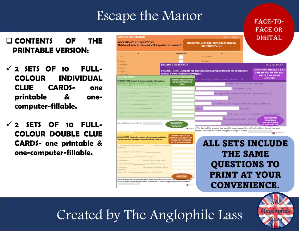 ELA Escape room | Printable and digital | CEFR C1 | Grade 11-12 - Made ...
