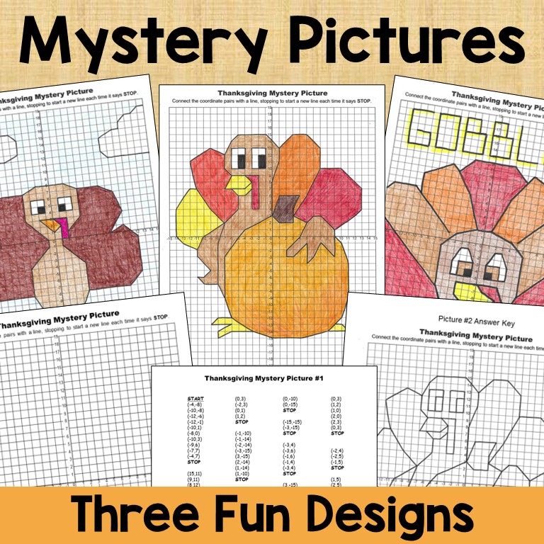 Thanksgiving Mystery Graphing Picture Activities in Four Quadrants ...