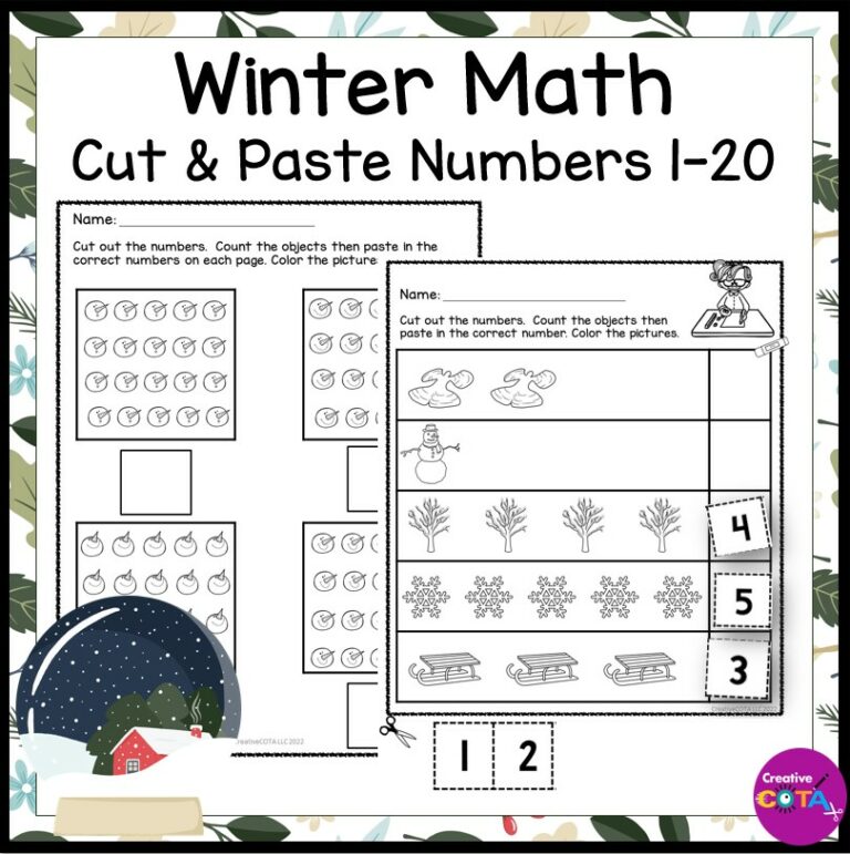 No Prep Winter Math Cut and Paste Worksheets Numbers 1-20 - Made By ...