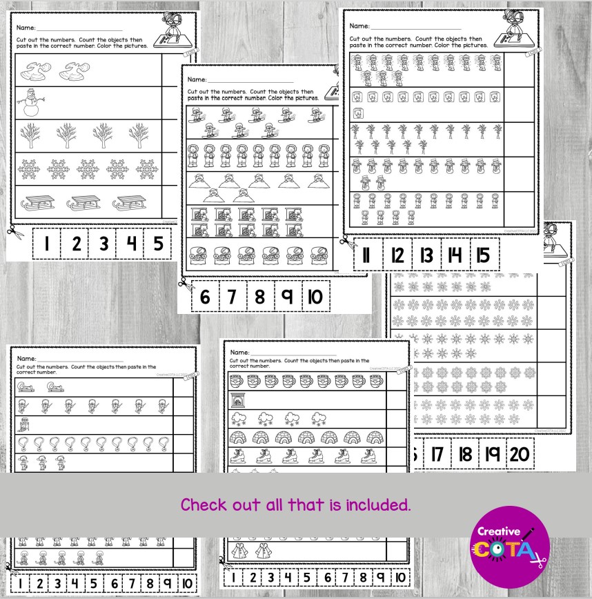 No Prep Winter Math Cut and Paste Worksheets Numbers 1-20 | Made By ...