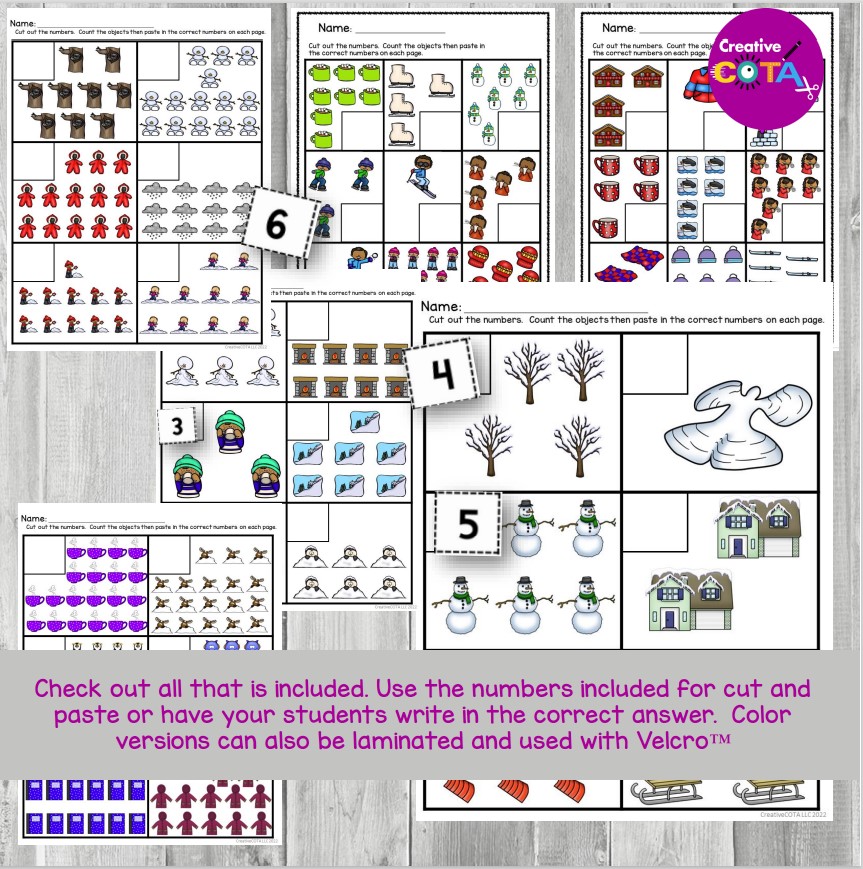 No Prep Winter Math Cut and Paste Worksheets Numbers 1-20 | Made By ...